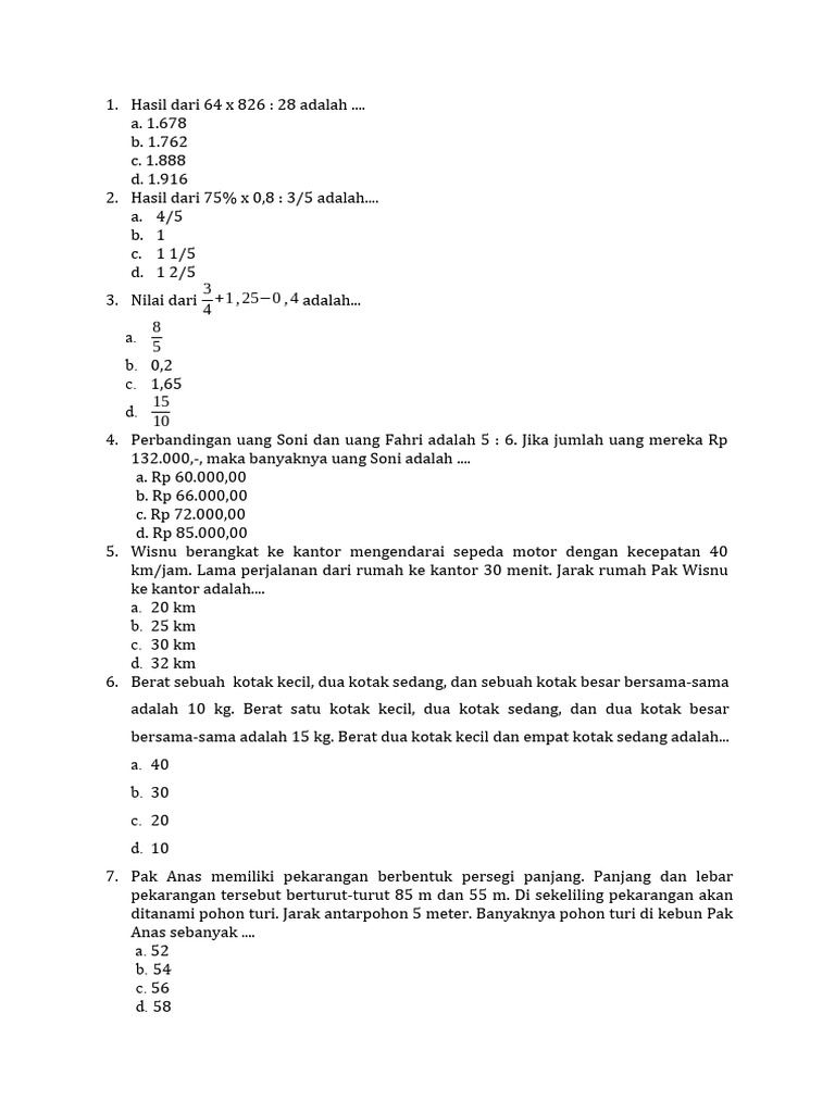 Soal Seleksi Masuk SMP MTs | PDF