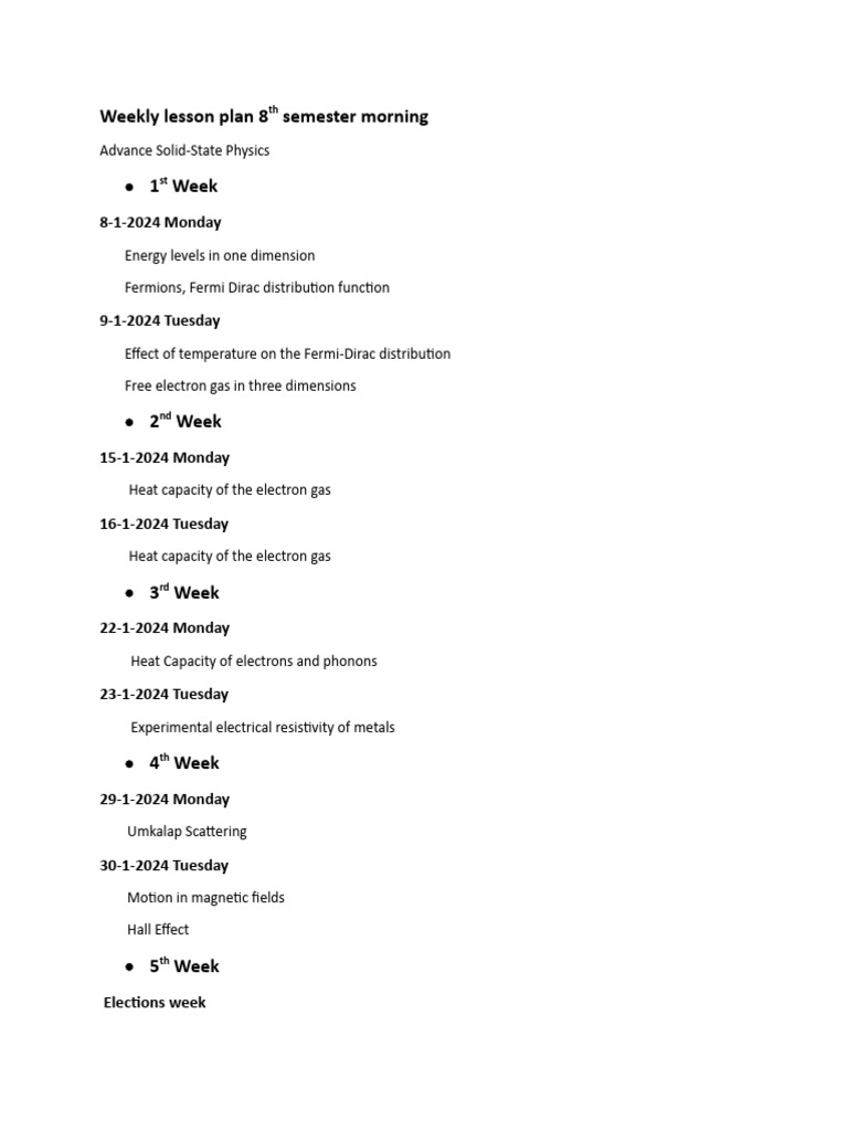 Weekly Lesson Plan 8th Semester Morning | PDF