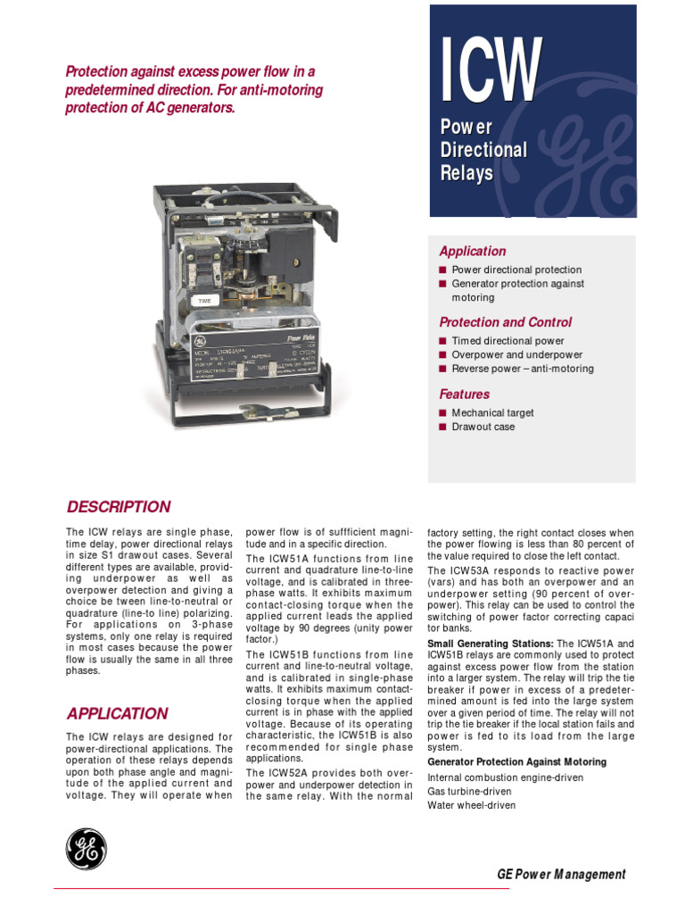 GE ICW Power Directional Relay | PDF | Relay | Electric Generator