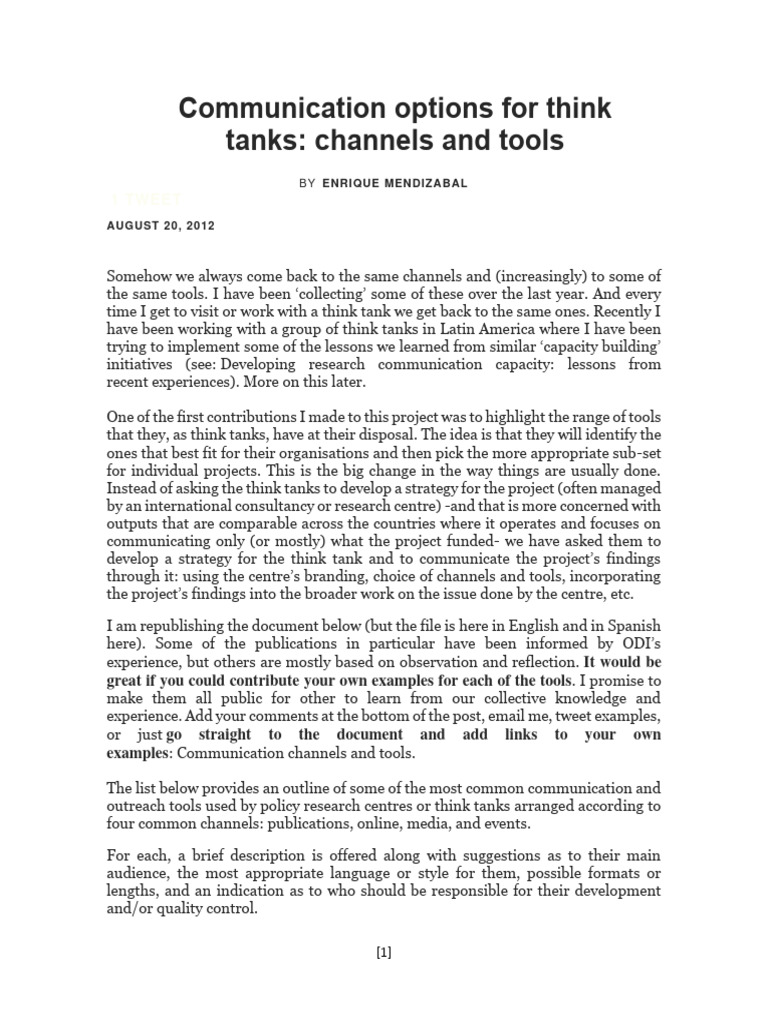 (A) Enrique Mendizabal - Communication Options For Think Tanks | PDF ...