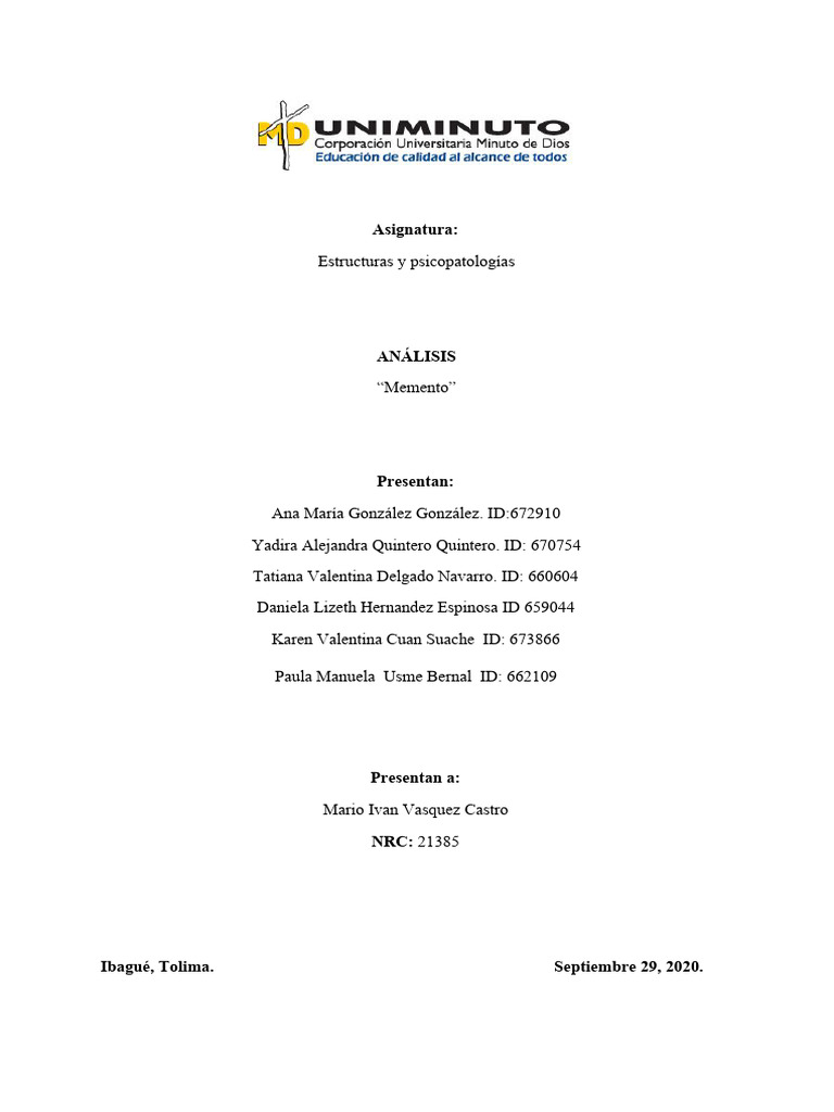 Análisis de La Película - Memento | PDF | Amnesia | Memoria