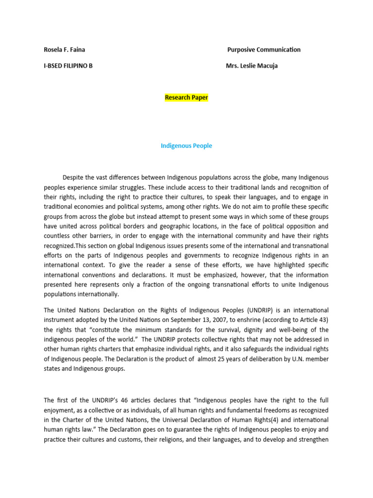 Research Paper - Indigenous People - Rosela Faina | PDF | Indigenous ...