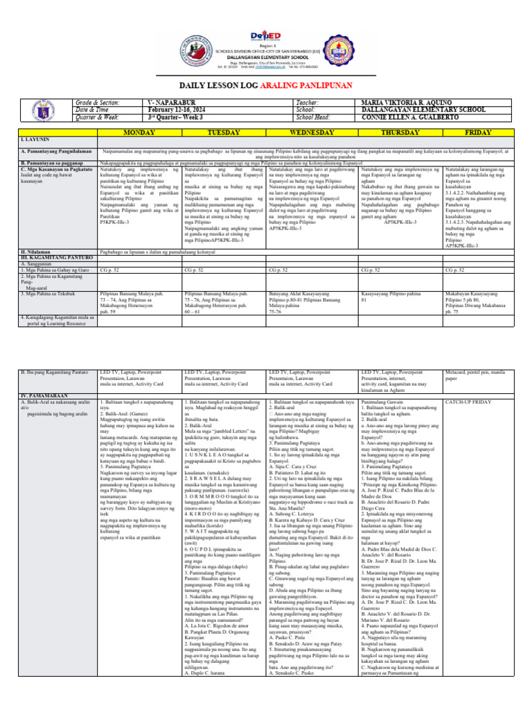 DLL - Araling Panlipunan 5 - Q3 - W3 | PDF