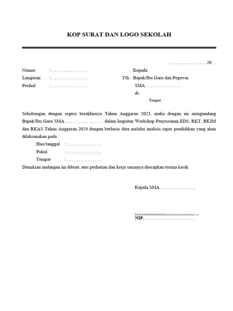 Surat Undangan Penyusunan EDS RKJM RKT RKAS TA 2024 | PDF