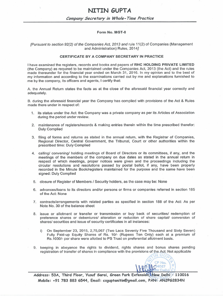 Annex 2 MGT 8 RHC Holding Revised 2 | PDF