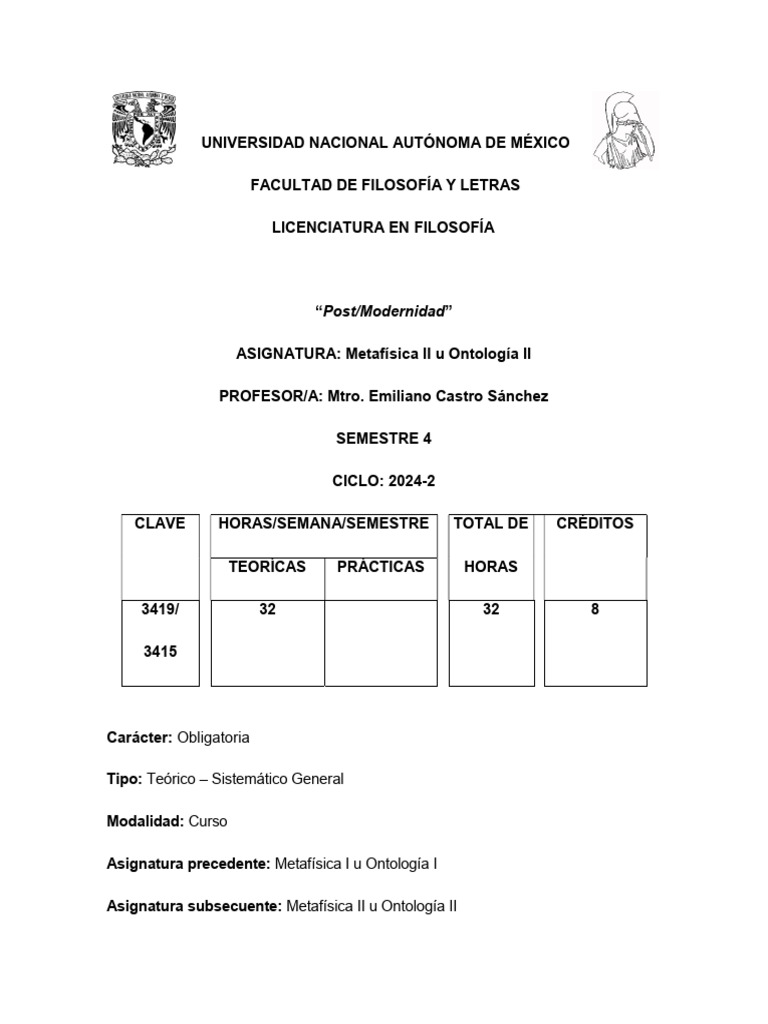 Castro Emiliano Metafisica II Modernidad 2024-2 - EMILIANO CASTRO | PDF ...