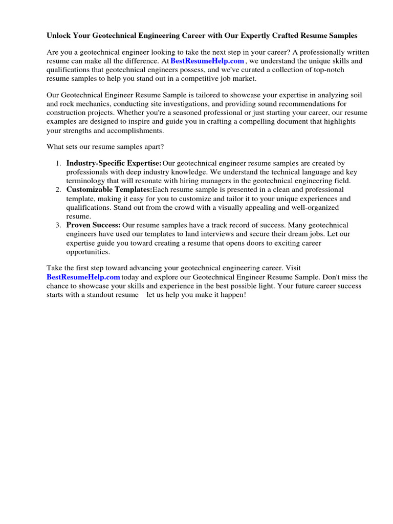 Geotechnical Engineer Resume Sample | PDF | Geotechnical Engineering ...
