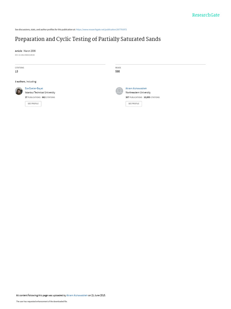 Preparation and Cyclic Testing of Partially Saturated Sands | PDF ...