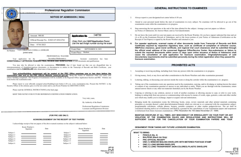 General Instructions To Examinees Professional Regulation Commission | PDF | Envelope
