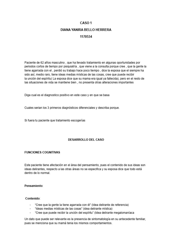 Caso1 Diana Bello | PDF | Engaño | Psicosis