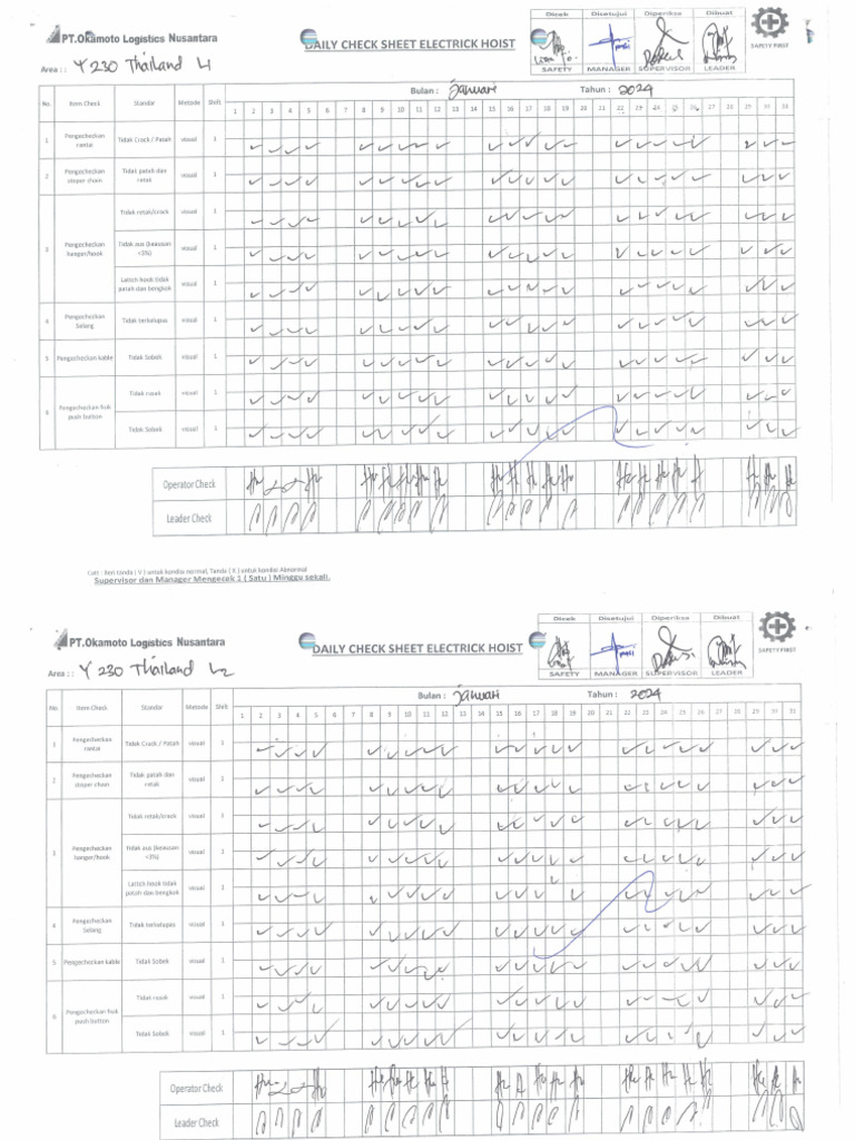Check Sheet Electric Hoist | PDF