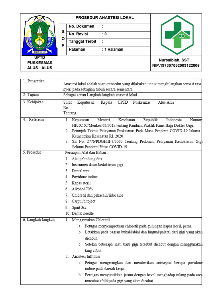 Prosedur Anestesi Lokal di Puskesmas | PDF