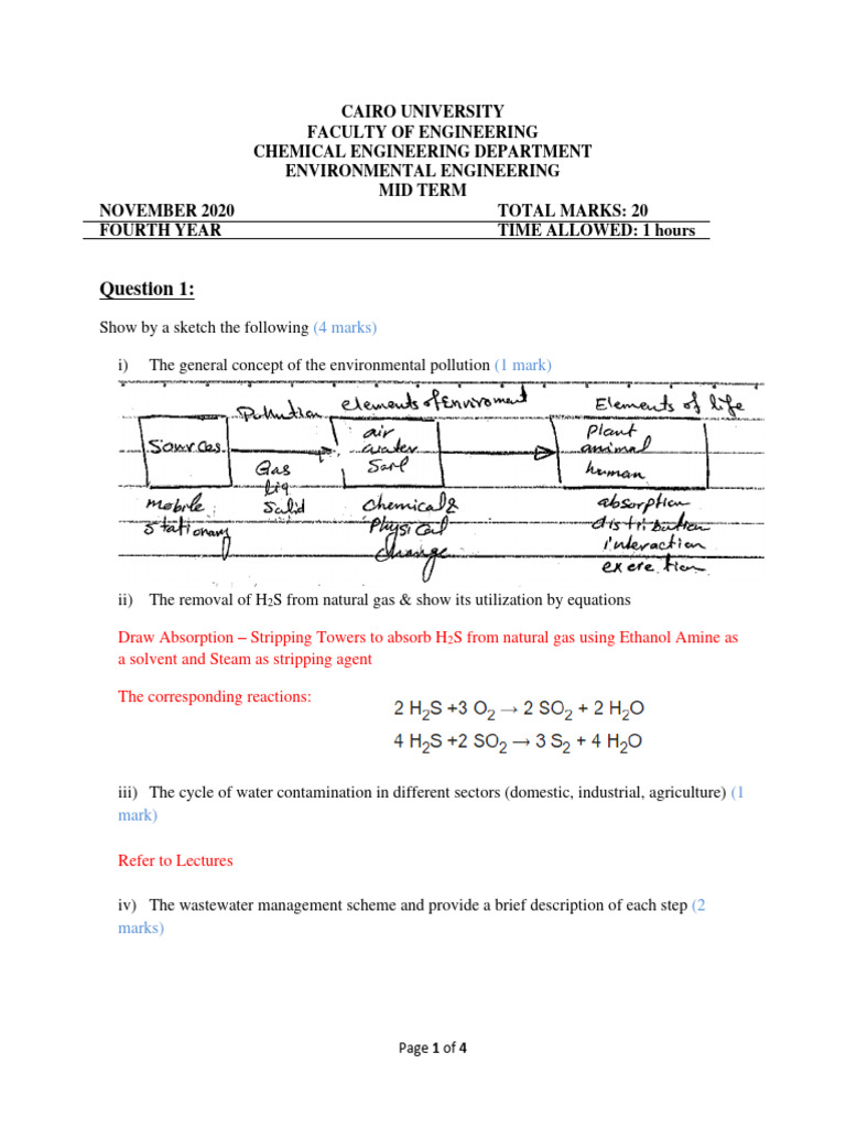 Midterm 2020 Model Answer | PDF | Water | Sewage Treatment