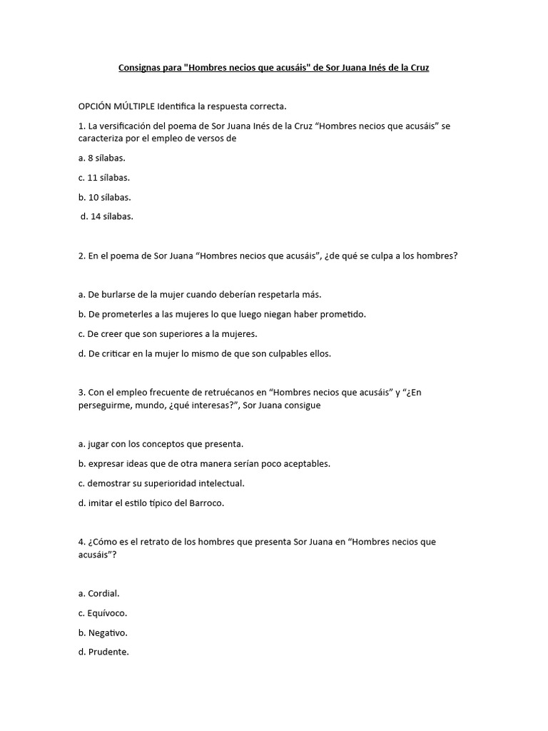 Análisis de "Hombres necios" de Sor Juana | PDF