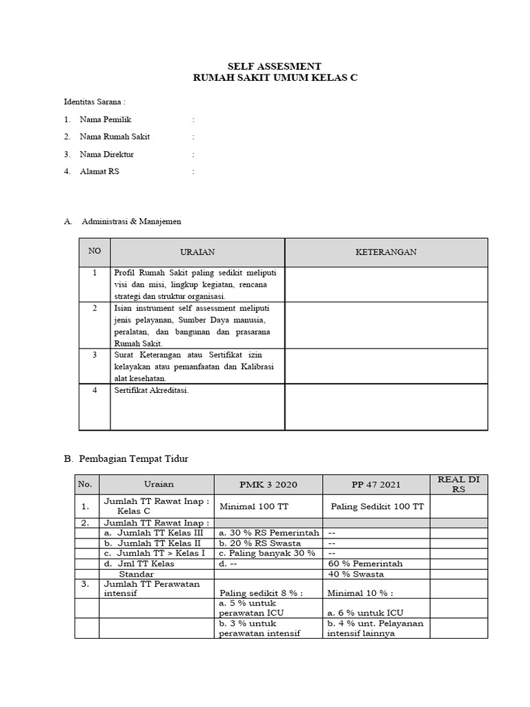 Self Assesment RS Kelas C | PDF