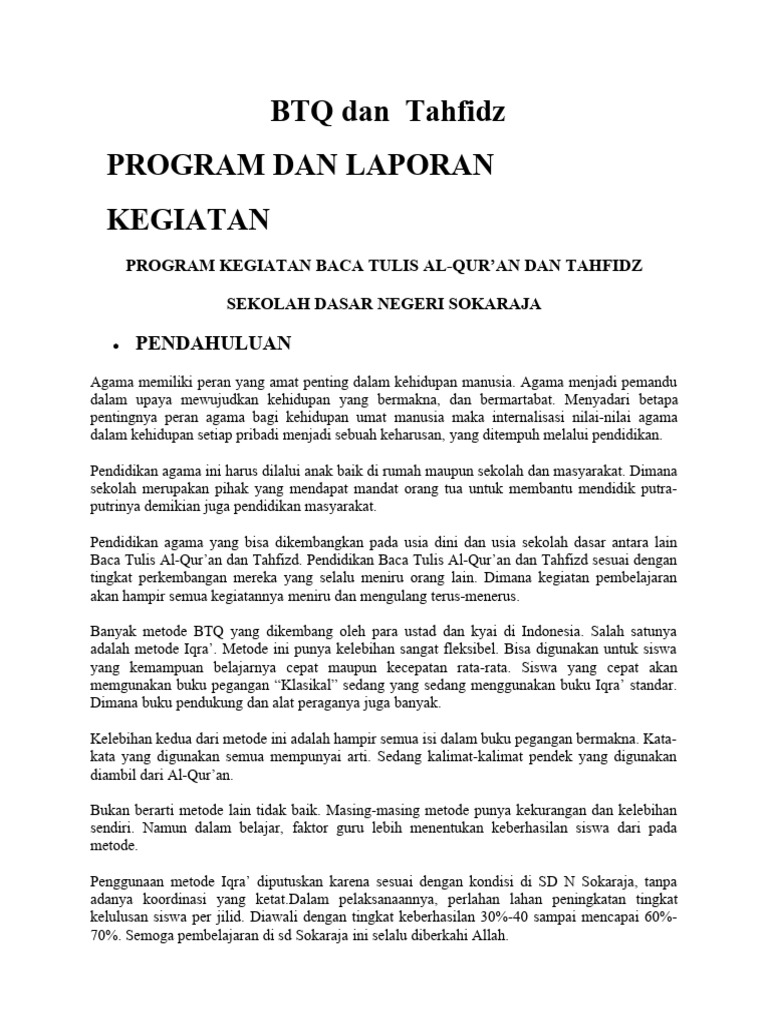 Laporan Ekstra BTQ Dan Tahfidz-1 | PDF