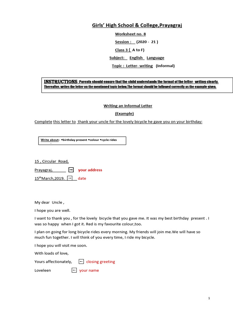 Informal Letter Writing Guide for Class 3 | PDF