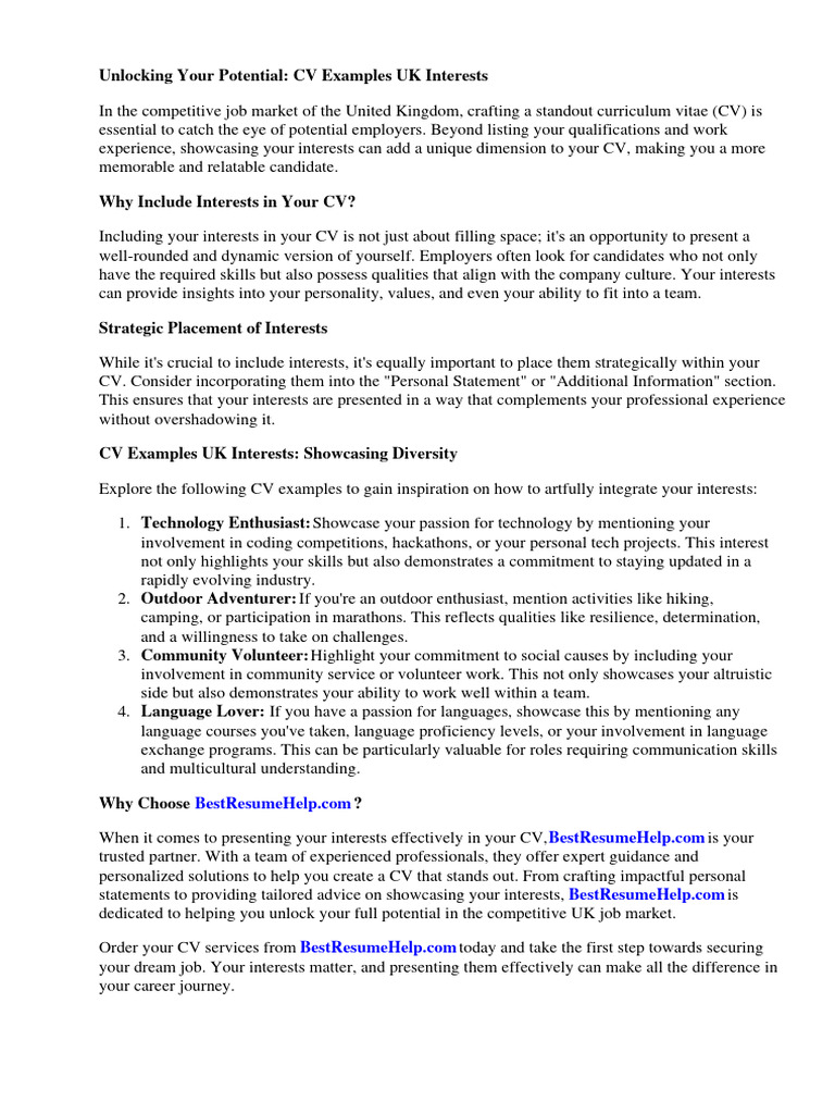 CV Examples Uk Interests | PDF | Privacy | Http Cookie