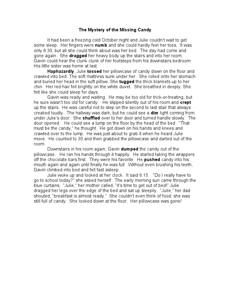 The Mystery of The Missing Candy | PDF | Pillow | Bed