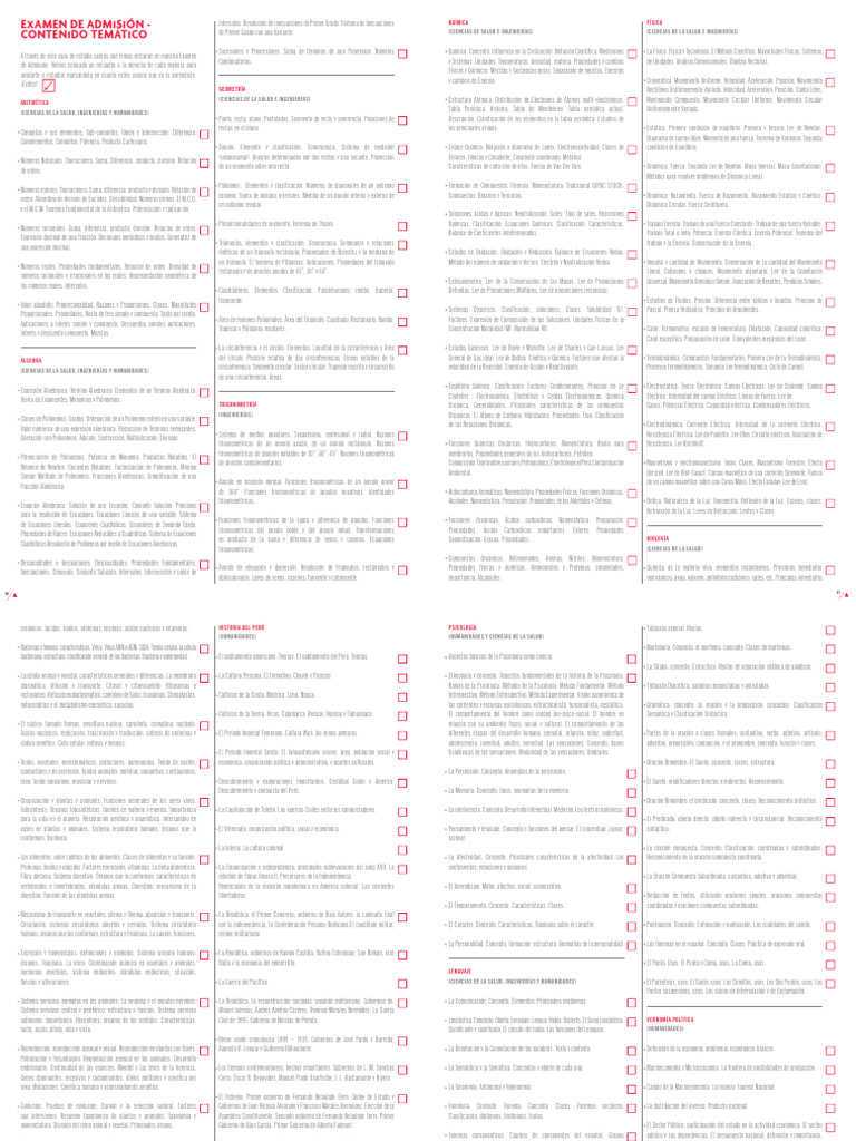 Temarios para El Examen de Admision | PDF | Proposición | Ecuaciones