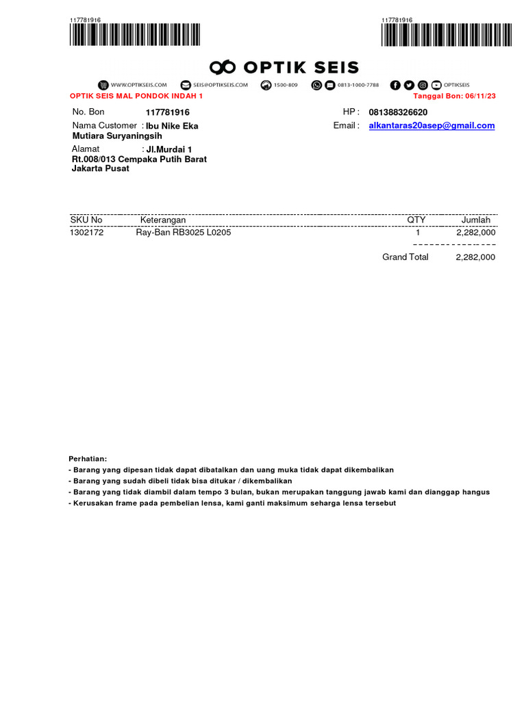 Invoice Kacamata 117781916 | PDF