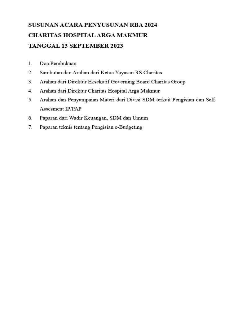 Susunan Acara Penyusunan Rba 2024 | PDF | Pengelolaan Keuangan & Uang