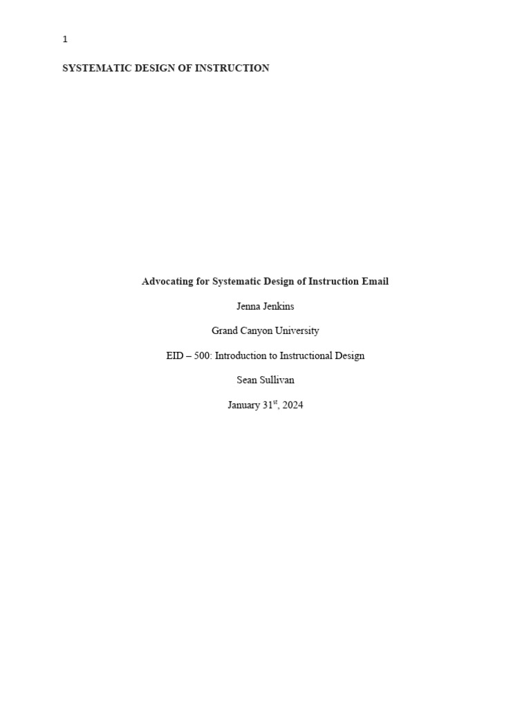 Advocating For Systematic Design of Instruction Email | PDF ...