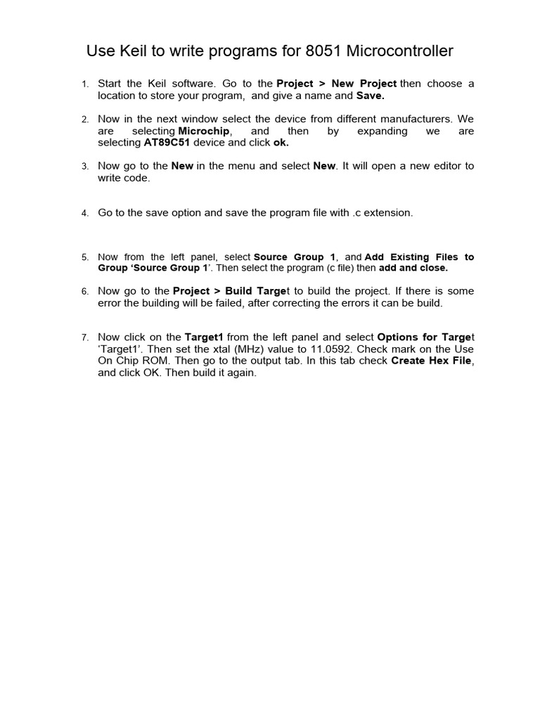 Use Keil To Write Programs For 8051 Microcontroller | PDF