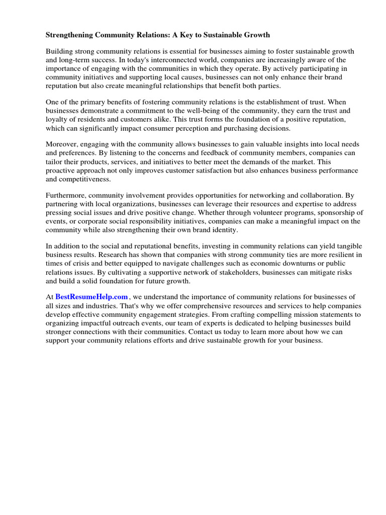 Community Relations Specialist Cover Letter | PDF | Reputation | Business