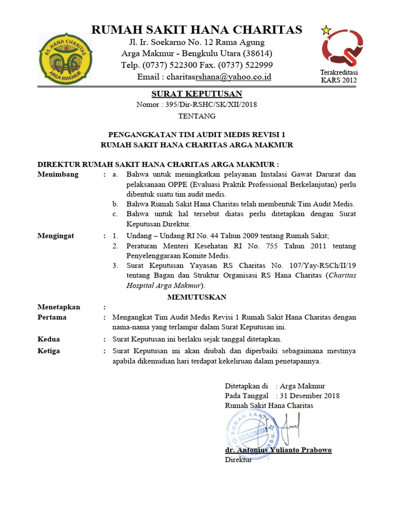 SK Pengangkatan Tim Audit Medis | PDF