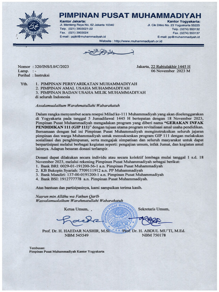 Gerakan Infaq Pendidikan Muhammadiyah 111 | PDF