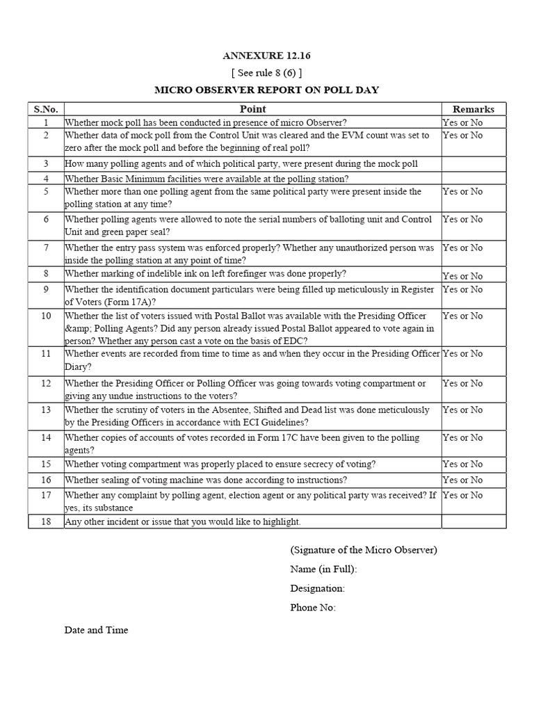 Micro Observer Poll Day Report Template | PDF | Absentee Ballot ...
