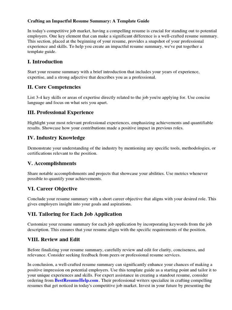 Resume Summary Template | PDF | Résumé | Experience