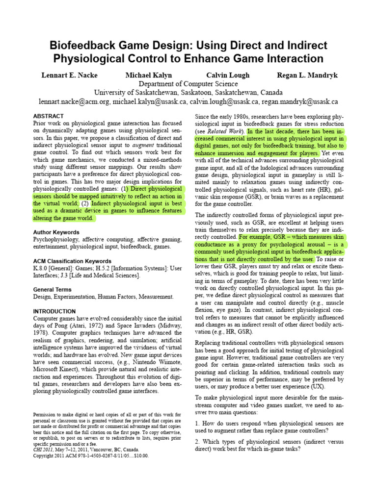 Biofeedback Game Design | PDF | Psychophysiology