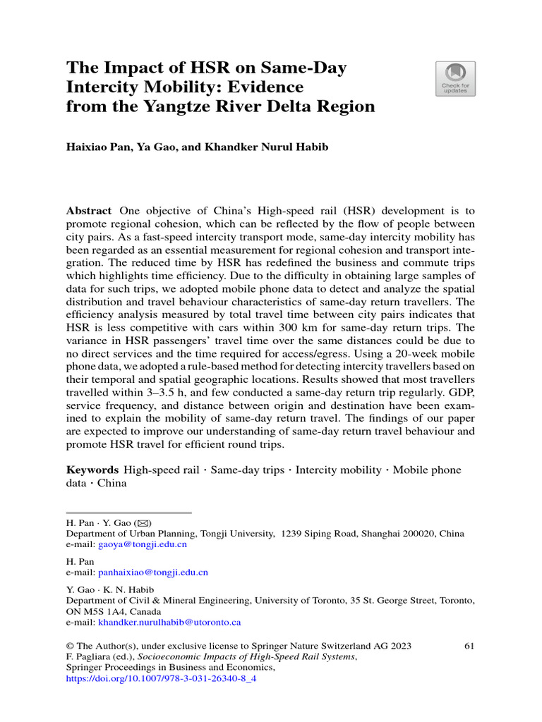 The Impact of HSR On Same-Day Intercity Mobility Evidence From The ...