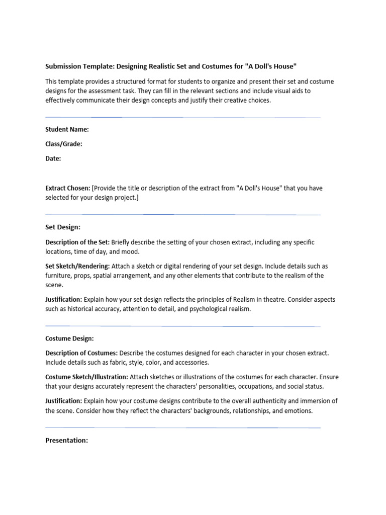 Submission Template Designing Realistic Set and Costumes For | PDF