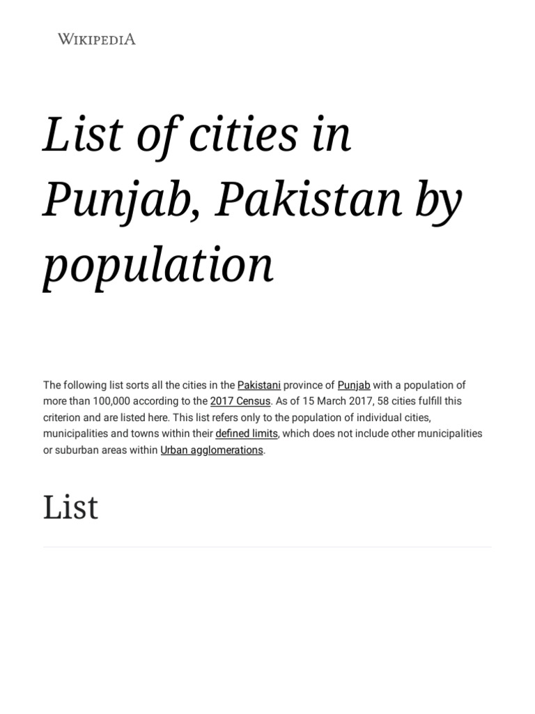Major Cities of Punjab, Pakistan by Population | PDF | Pakistan ...