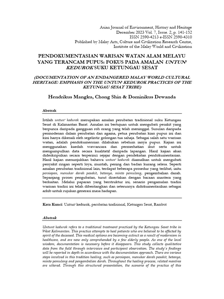 Pendokumentasian Warisan Watan Alam Melayu Yang Terancam Pupus | PDF