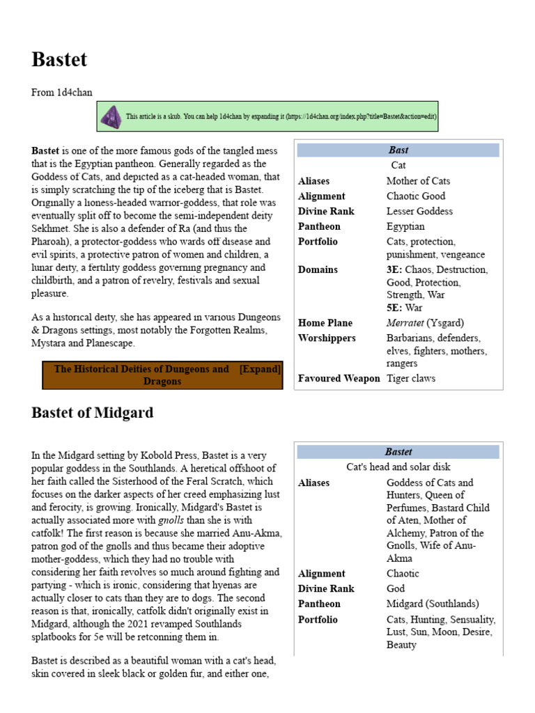 Bastet - 1d4chan | Download Free PDF | Religious Belief And Doctrine | Mythological Characters
