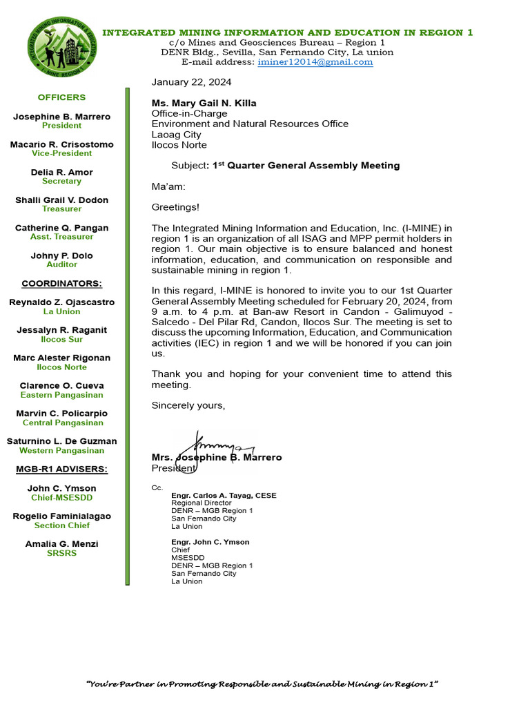 I-MINE Letter For ENRO Ilocos Norte | PDF | Resource