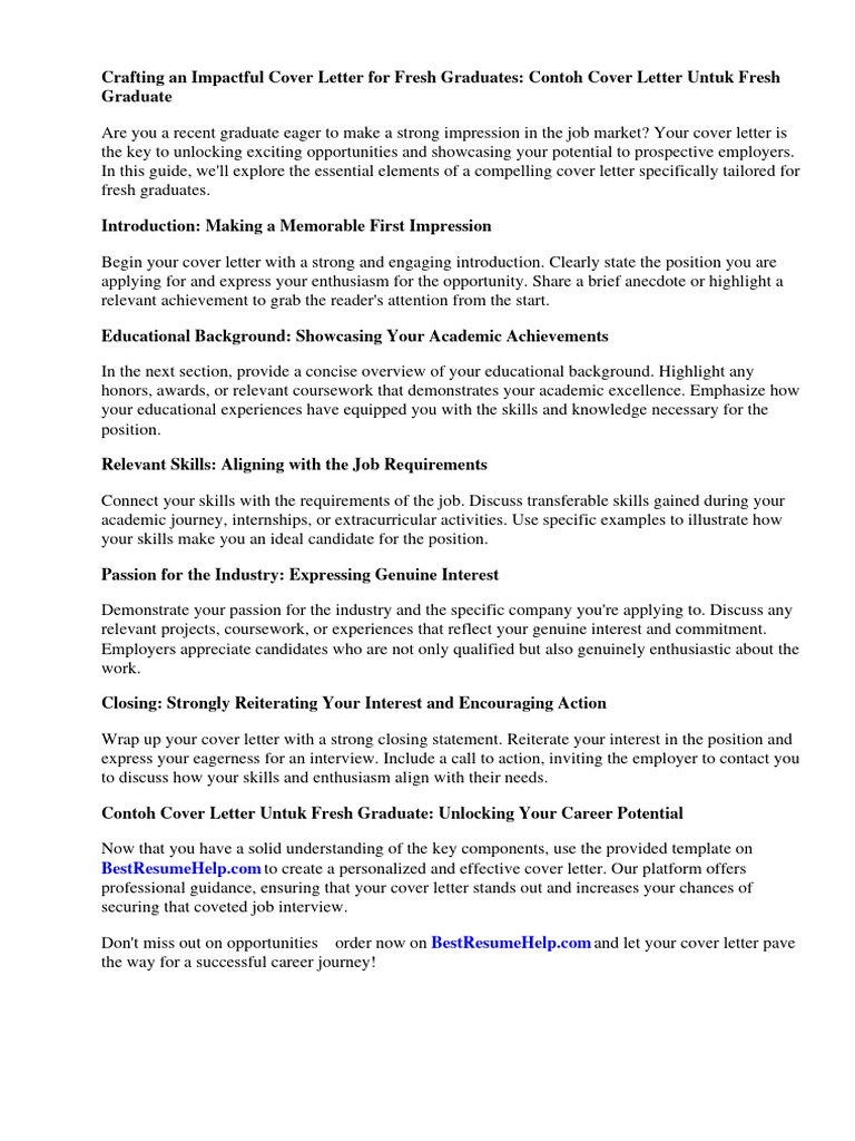 Contoh Cover Letter Untuk Fresh Graduate | PDF | Résumé | Employment