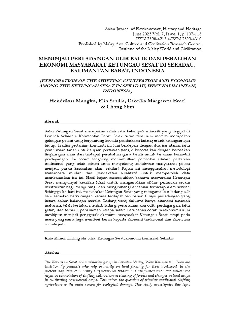 Meninjau Perladangan Ulir Balik Dan Peralihan Ekonomi Masyarakat ...