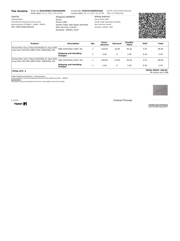 Flipkart Bill PDF Taxation Governance