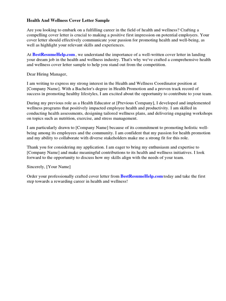 Health and Wellness Cover Letter Sample | Download Free PDF | Health ...