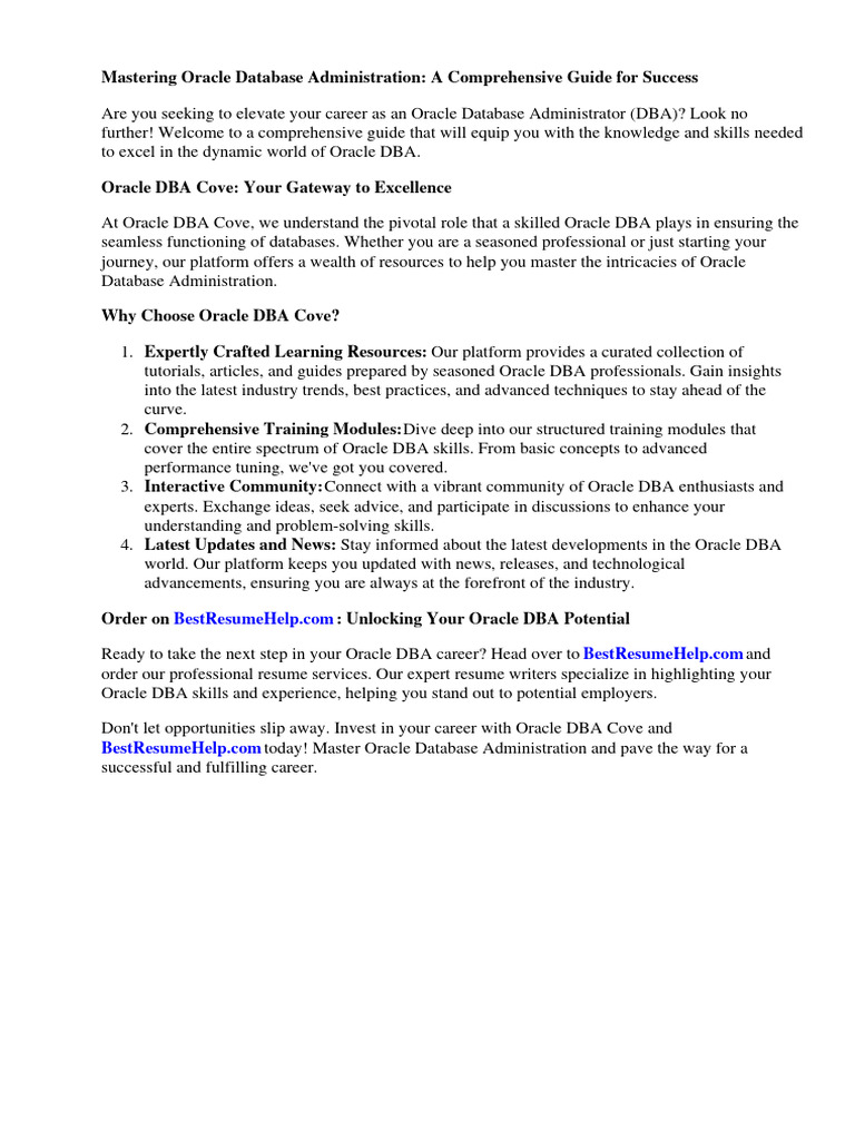 Oracle DBA Cover Letter Example | PDF | Databases | Oracle Database