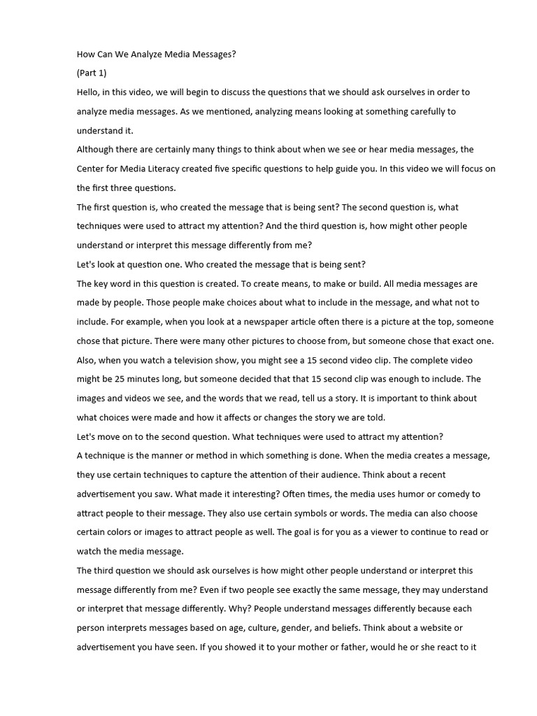 Media Message Analysis Guide | PDF | Mass Media | Advertising