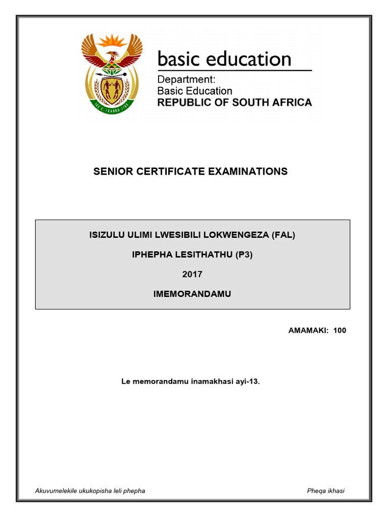 IsiZulu FAL P3 May-June 2017 Memo | PDF IsiZulu FAL P3 May-June 2017 Memo | PDF