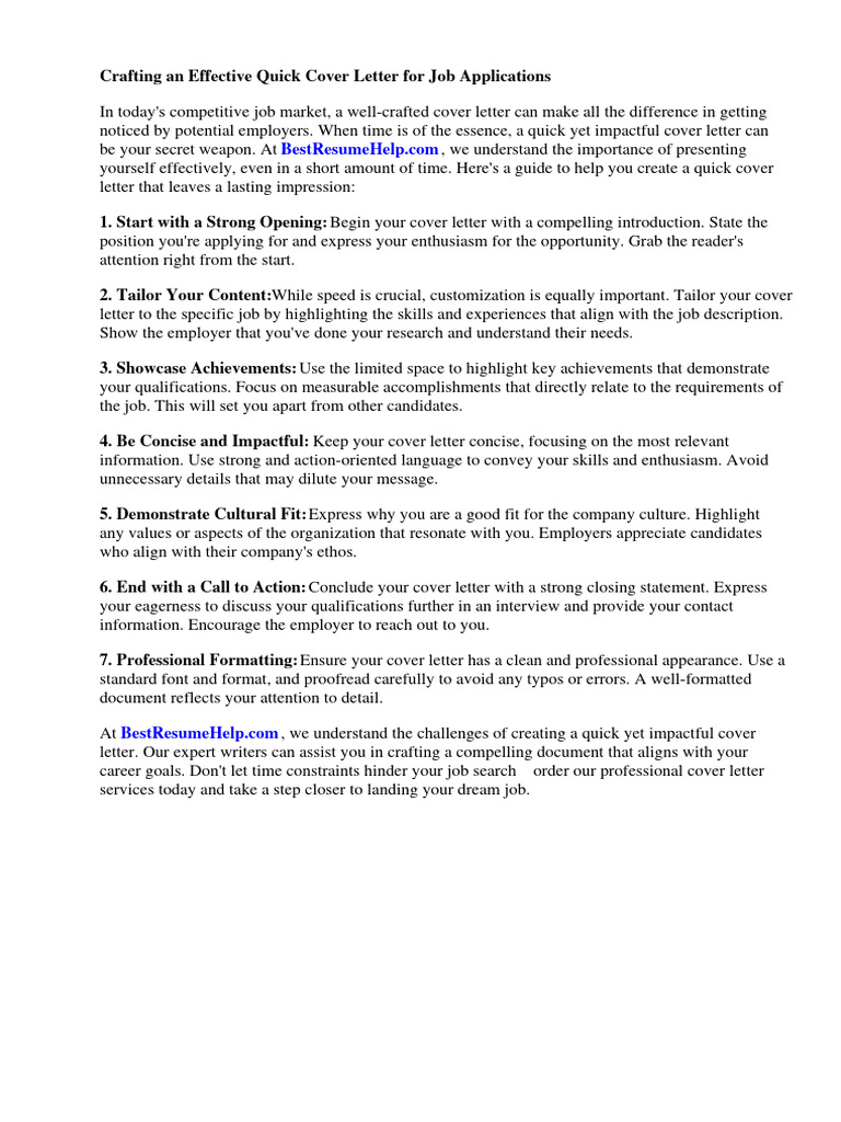 Quick Cover Letter For Job | PDF | Analytics | Résumé