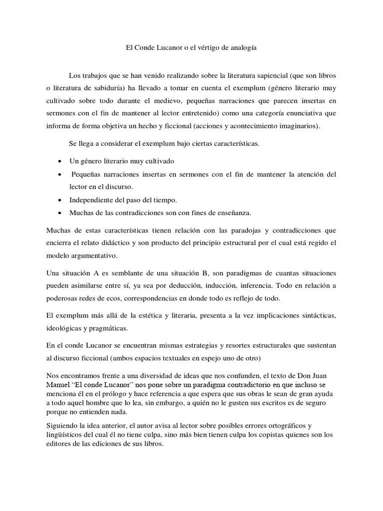 El Conde Lucanor o El Vértigo de La Analogía (Resumen) | PDF | Verdad ...