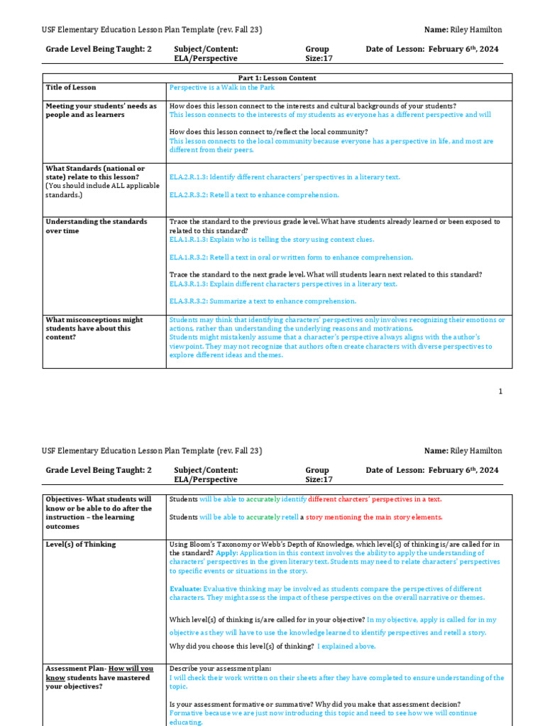 Supervisor Observation 1 - Perspective | PDF | Lesson Plan | Understanding